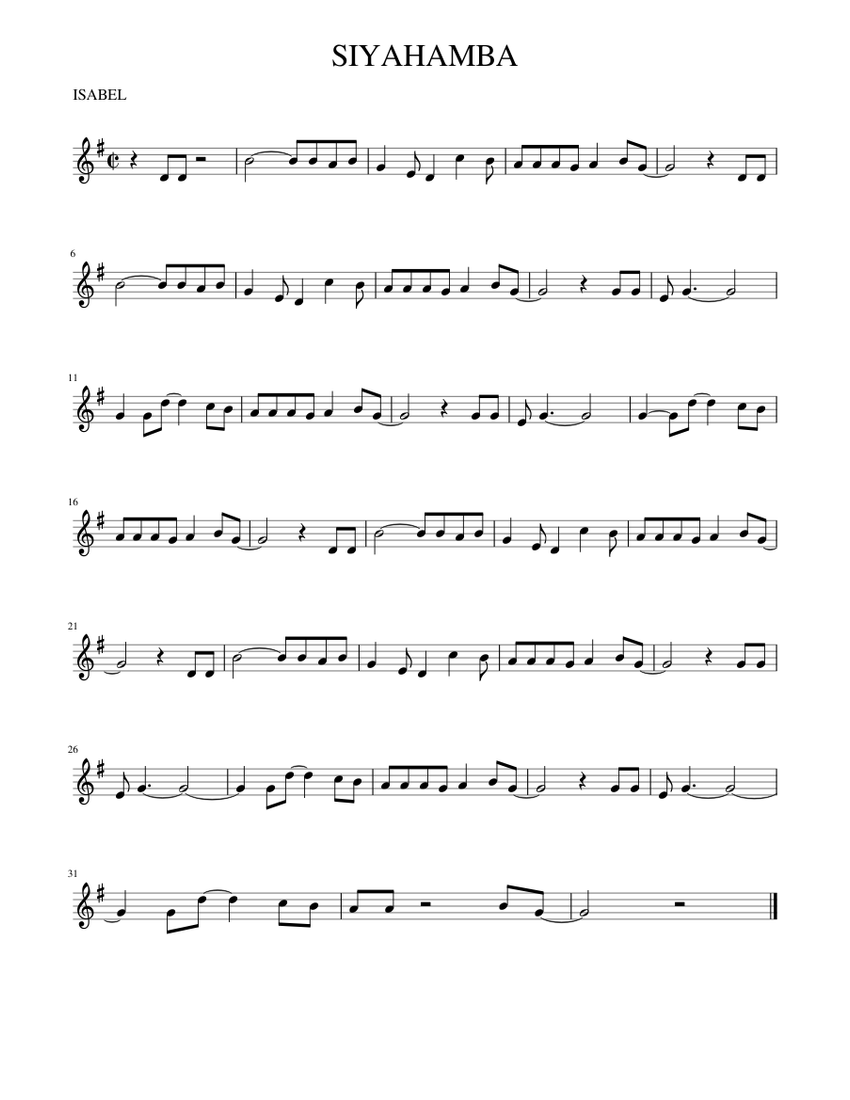 SIYAHAMBA Sheet Music for Flute (Solo) | MuseScore.com