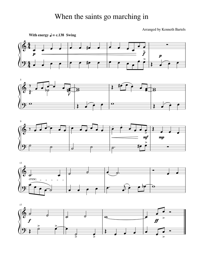 When the saints go marching in Sheet Music for Piano (Solo) Easy ...