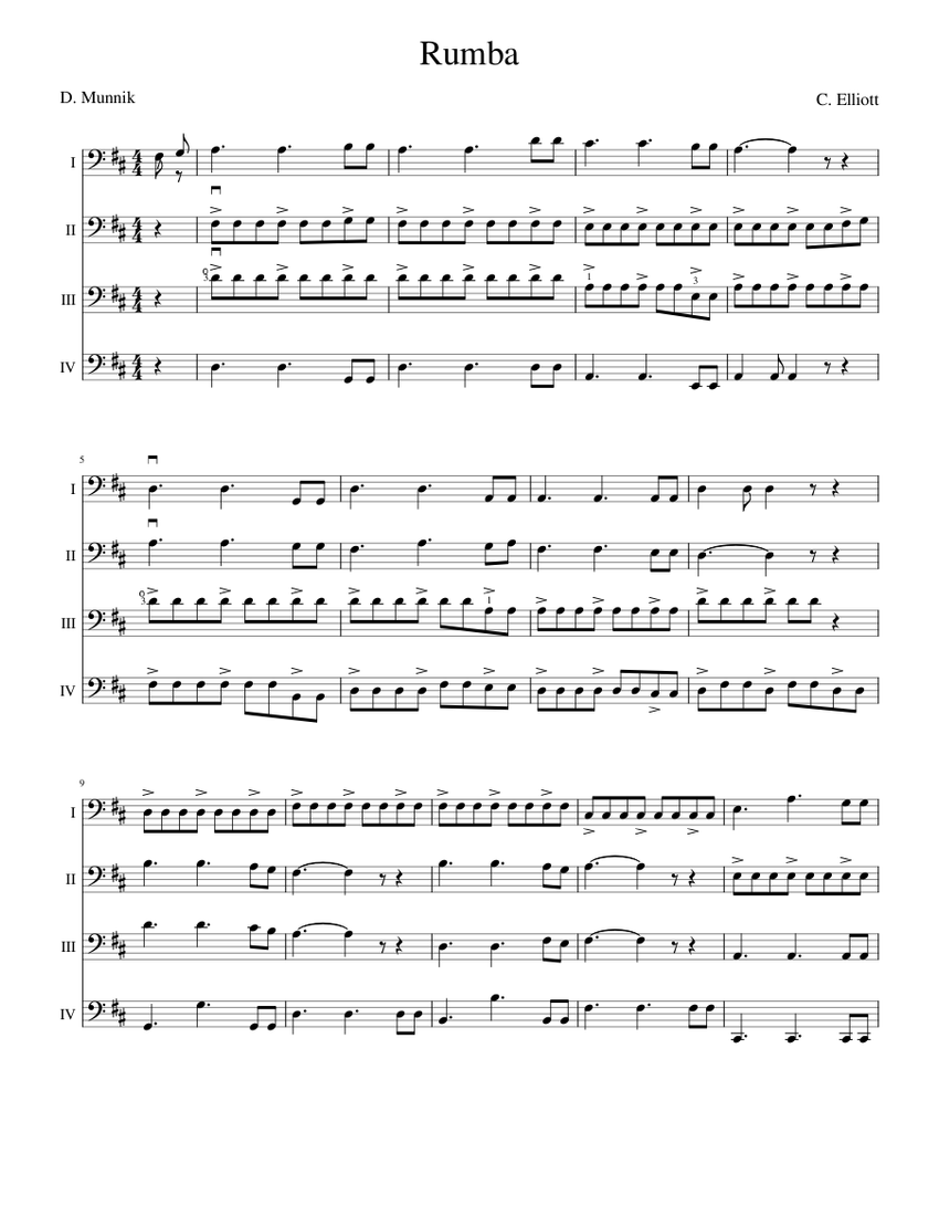 Elliot - Rumba Sheet music for Cello (Mixed Quartet) | Musescore.com