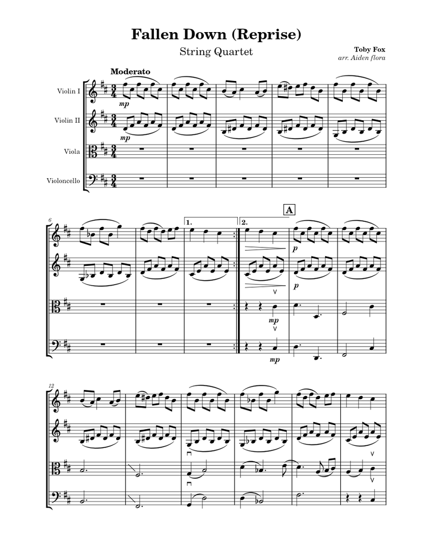 Fallen Down (Reprise) – Toby Fox Sheet music for Violin, Viola, Cello ...