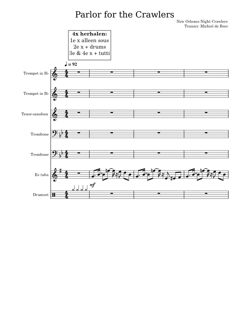 Parlor for the crawlers – New Orleans Night Crawlers Sheet music for Trombone, Saxophone tenor ...