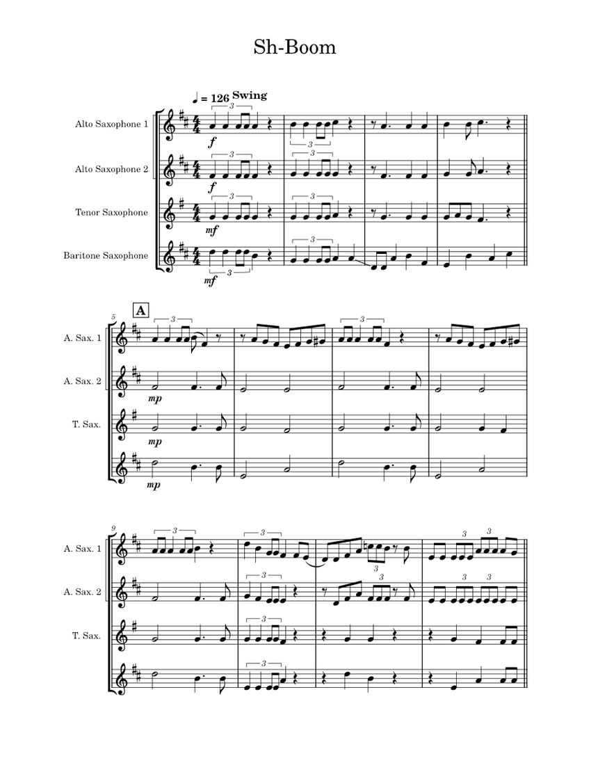 Sh-boom – The Chords Sh-Boom arranged for a Saxophone Quartet (AATB ...