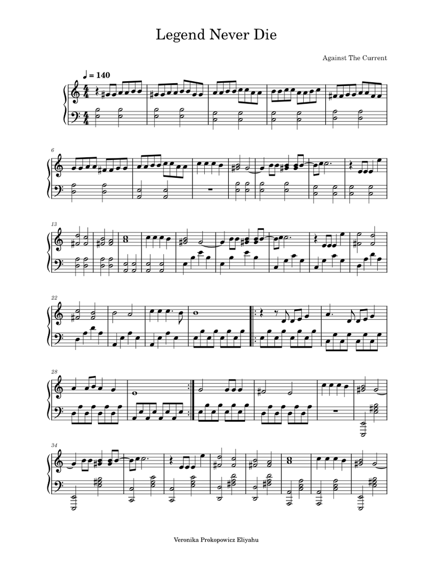 Legends Never Die – against the current Legend Never Die Sheet music ...