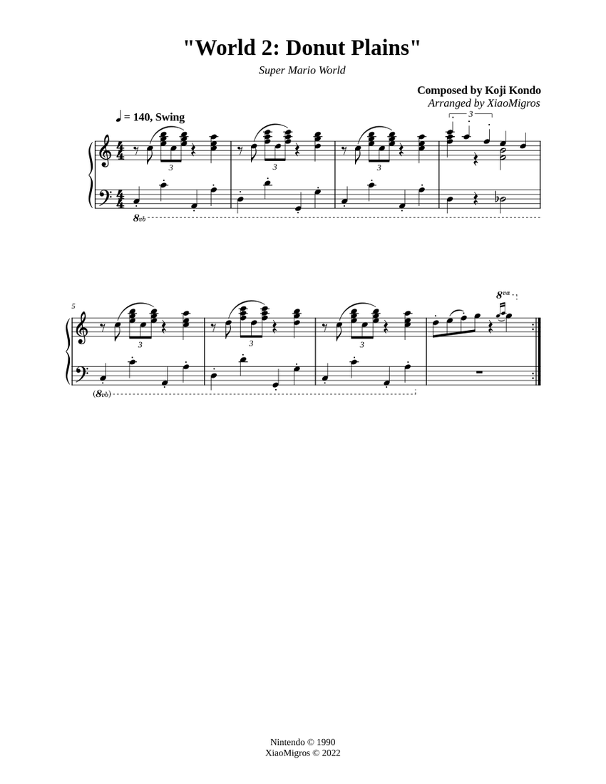 World 2: Donut Plains - Super Mario World Sheet Music for Piano (Solo ...