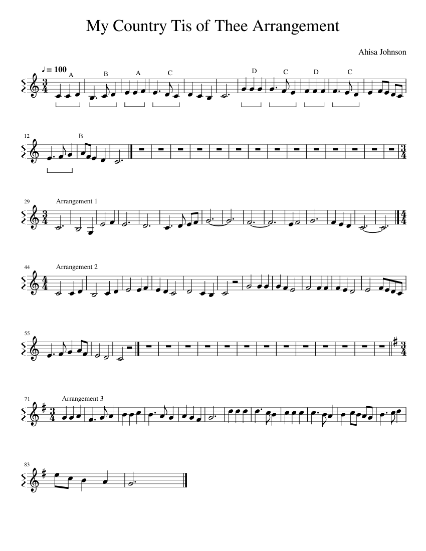 My Country Tis of Thee Arrangement Sheet music for Piano (Solo) Easy ...
