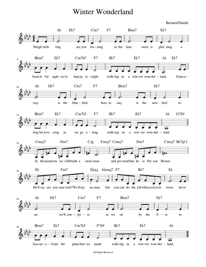 Winter Wonderland Lead Sheet Sheet Music with Chords for Piano (Solo ...