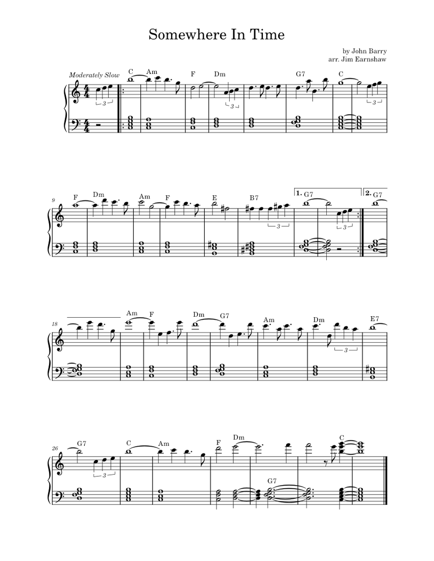 Somewhere In Time – John Barry Sheet Music with Chords for Piano (Solo ...