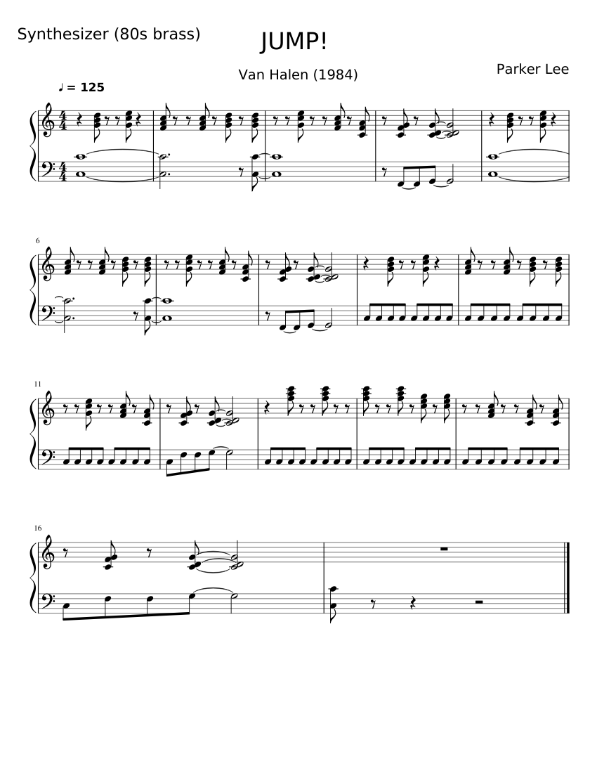 JUMP Van Halen sheet music synthesizer Sheet Music for Piano (Solo ...