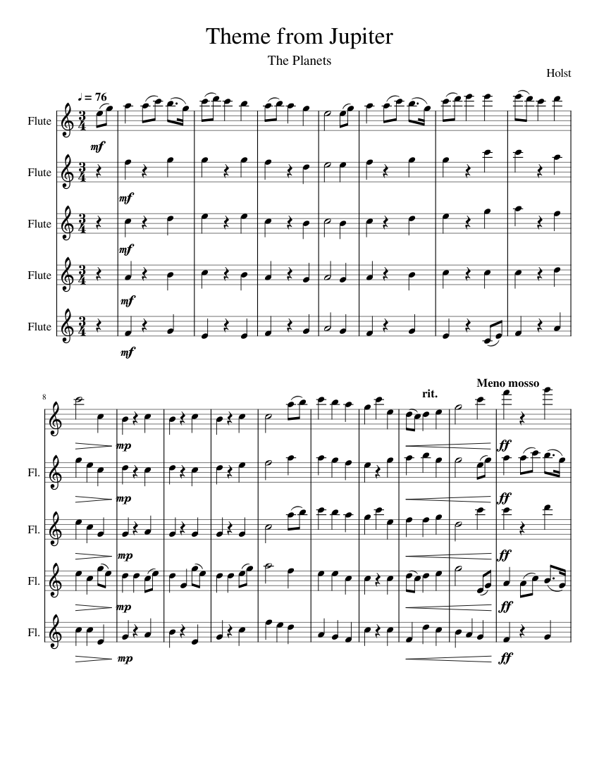 Theme from Jupiter Sheet music for Flute (Woodwind Quintet) | Musescore.com