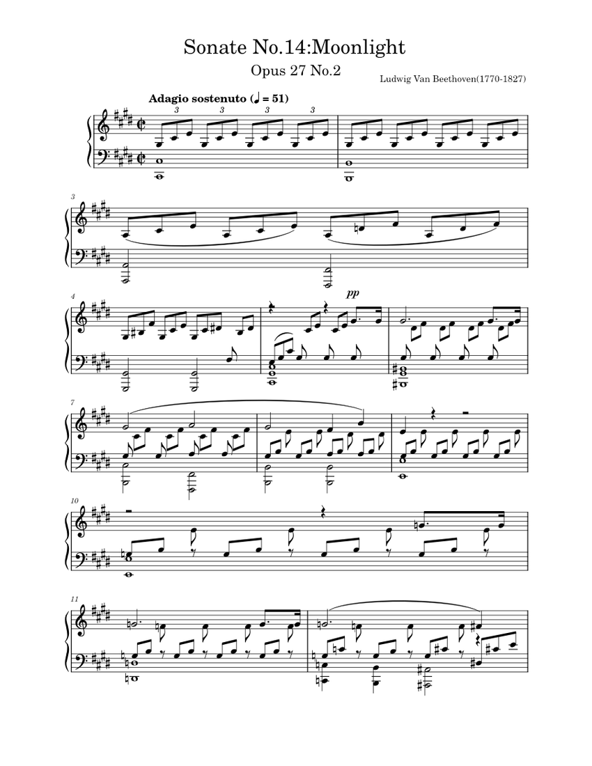 Sonata No.14:Moonlight Opus27,No.2 – Ludwig van Beethoven Sonate No.14 Sheet music for Piano ...