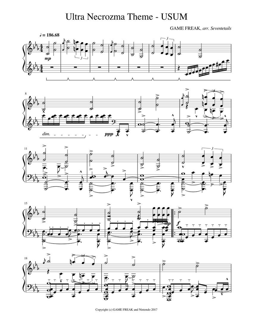 Pokemon USUM - Ultra Necrozma Theme Sheet Music for Piano (Solo ...