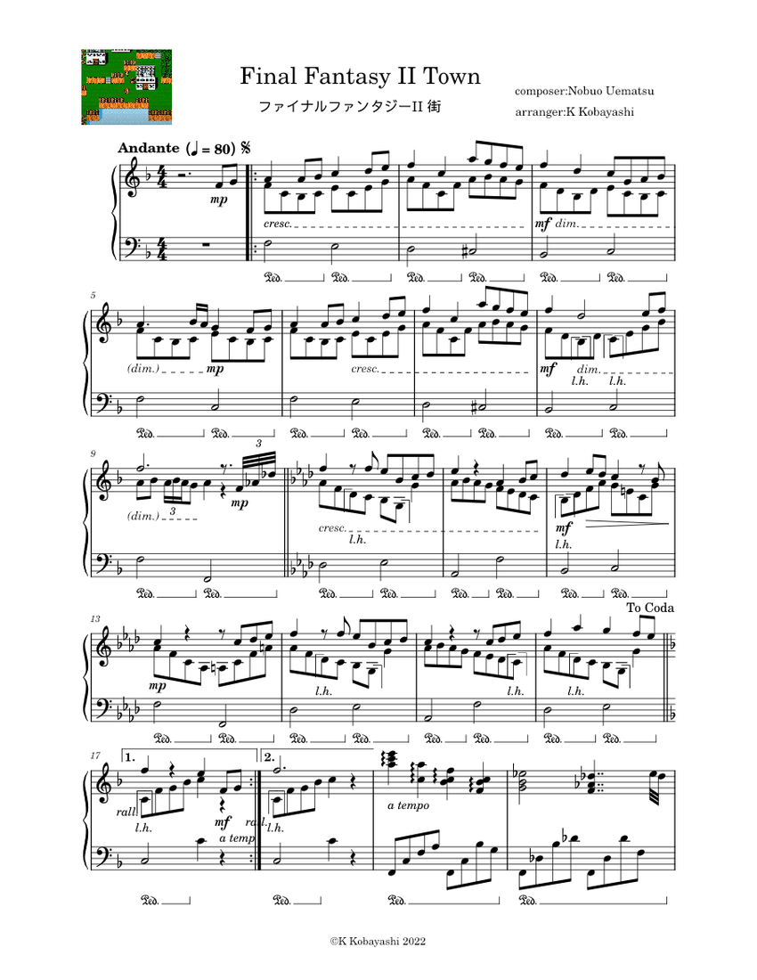 Final Fantasy II Town - Nobuo Uematsu Sheet music for Piano Final Fantasy II Town - Nobuo Uematsu Sheet music for Piano