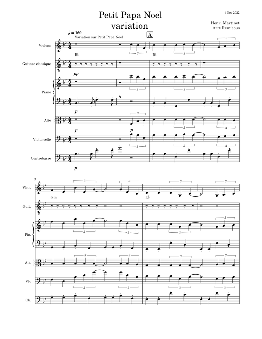 Petit Papa Noel variation violons et piano Sheet Music for Piano ...