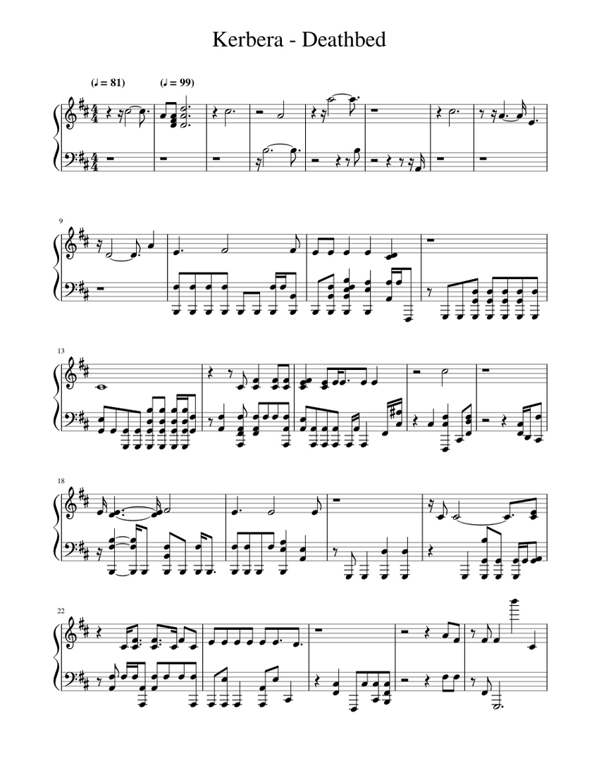 Kerbera - Deathbed Sheet Music for Piano (Solo) | MuseScore.com