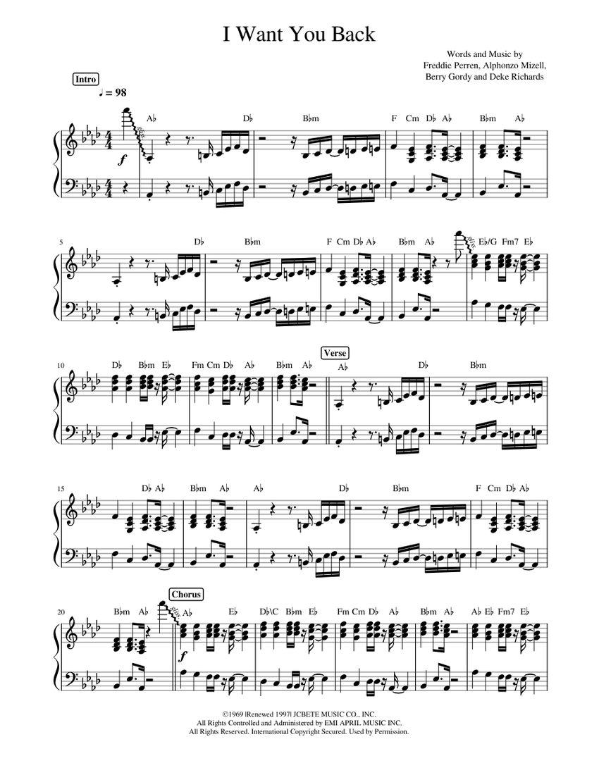 I Want You Back Sheet Music For Piano Solo Musescore