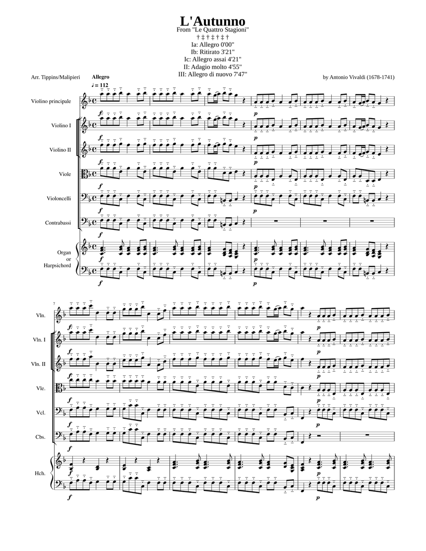 Antonio Vivaldi (The Four Seasons Autumn) Sheet music for Harpsichord ...