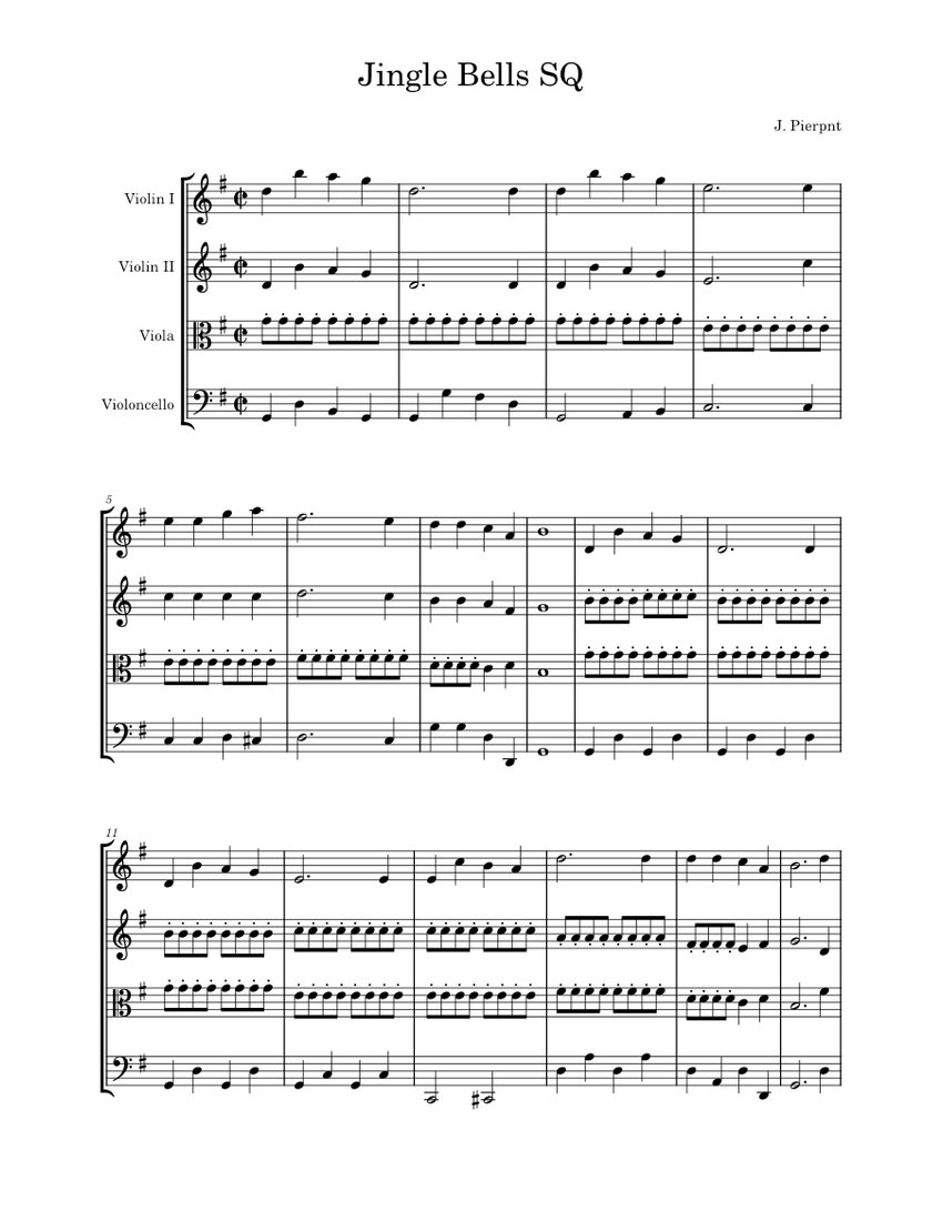 Jingle Bells – James Pierpont Sheet Music for Violin, Viola, Cello ...