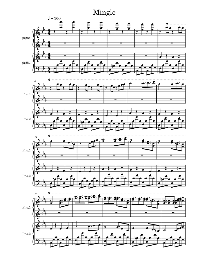 Mingle Sheet Music for Piano (Piano Four Hand) | MuseScore.com