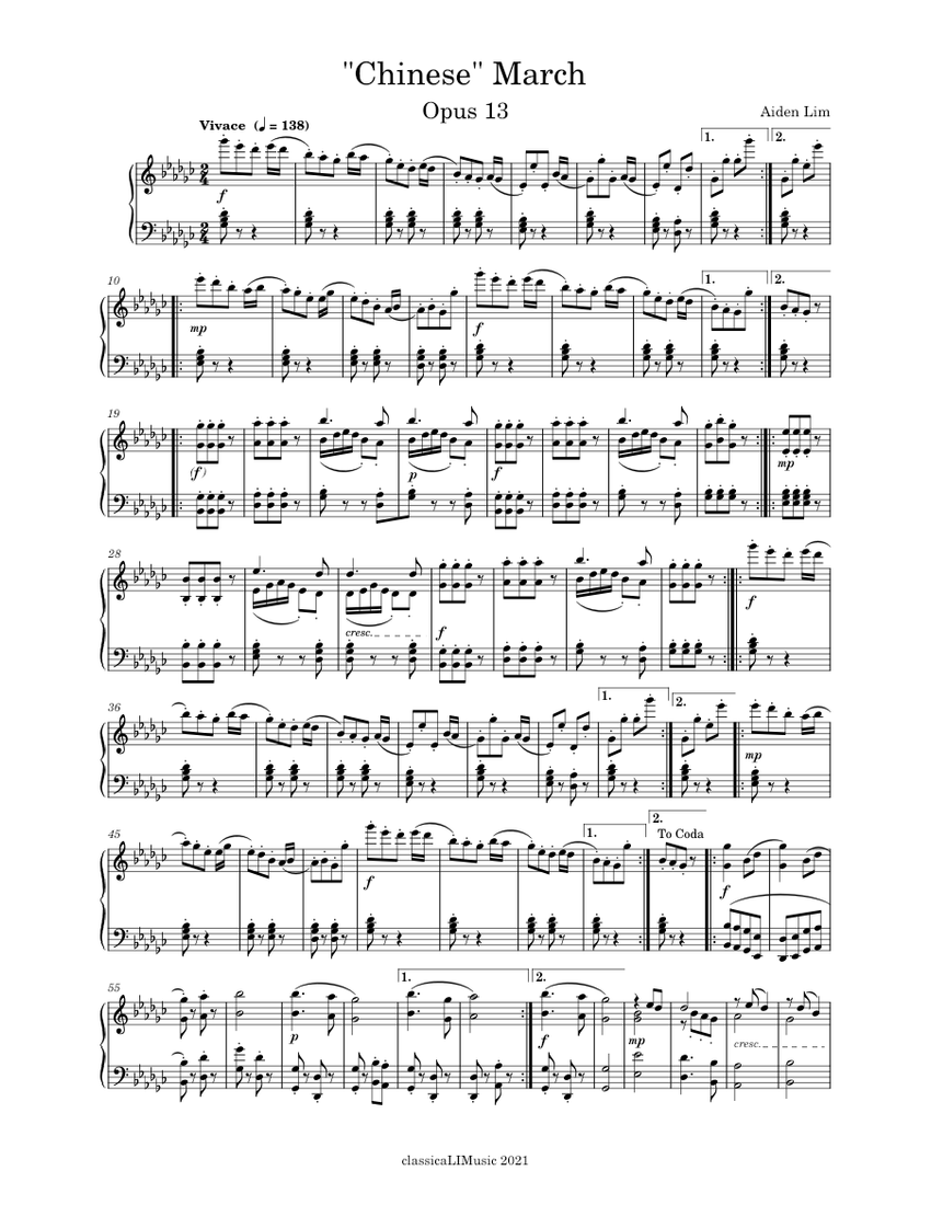 'Chinese" March Sheet music for Piano (Solo) | Musescore.com