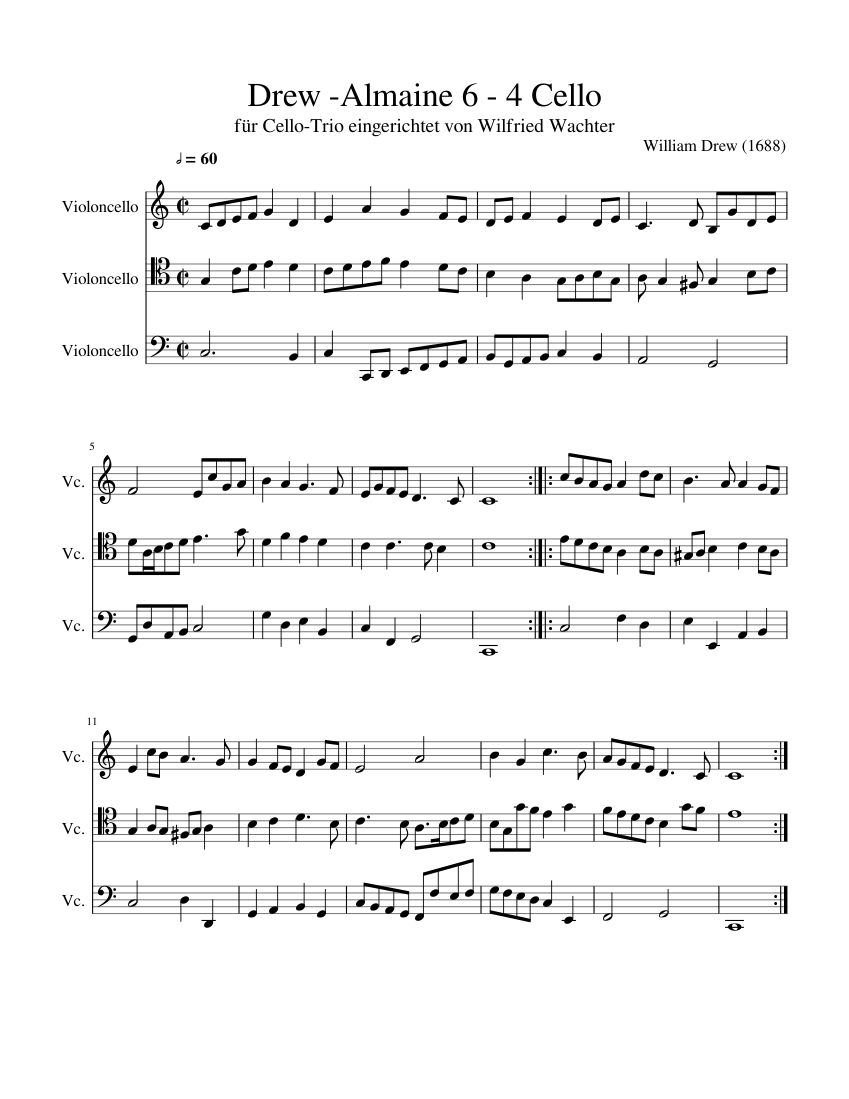 Drew -Almaine 6 - 4 Cello Sheet music for Cello (Mixed Trio ...