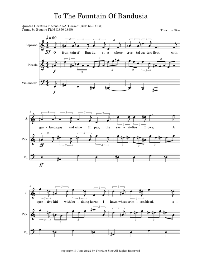 To The Fountain Of Bandusia Sheet music for Soprano, Flute piccolo ...