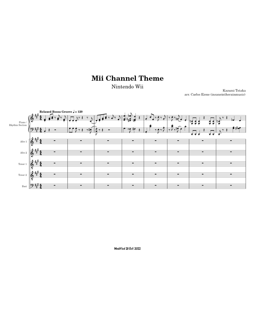 Mii_Channel_Theme Sheet music for Piano, Saxophone alto, Saxophone ...