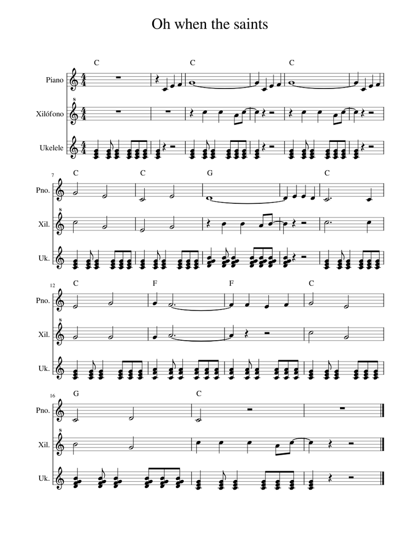 Oh when the saints Sheet music for Piano, Xylophone, Ukulele (Mixed ...