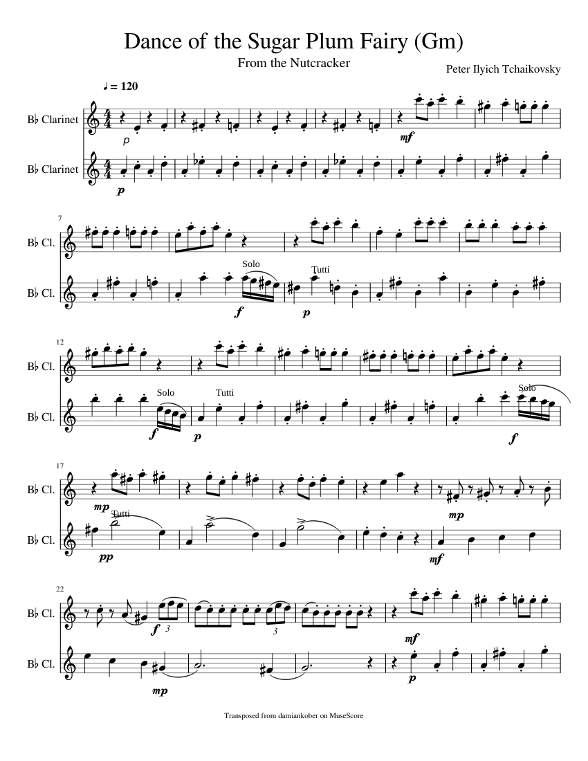 Dance of the Sugar Plum Fairy (Gm) Sheet music for Clarinet in b-flat ...