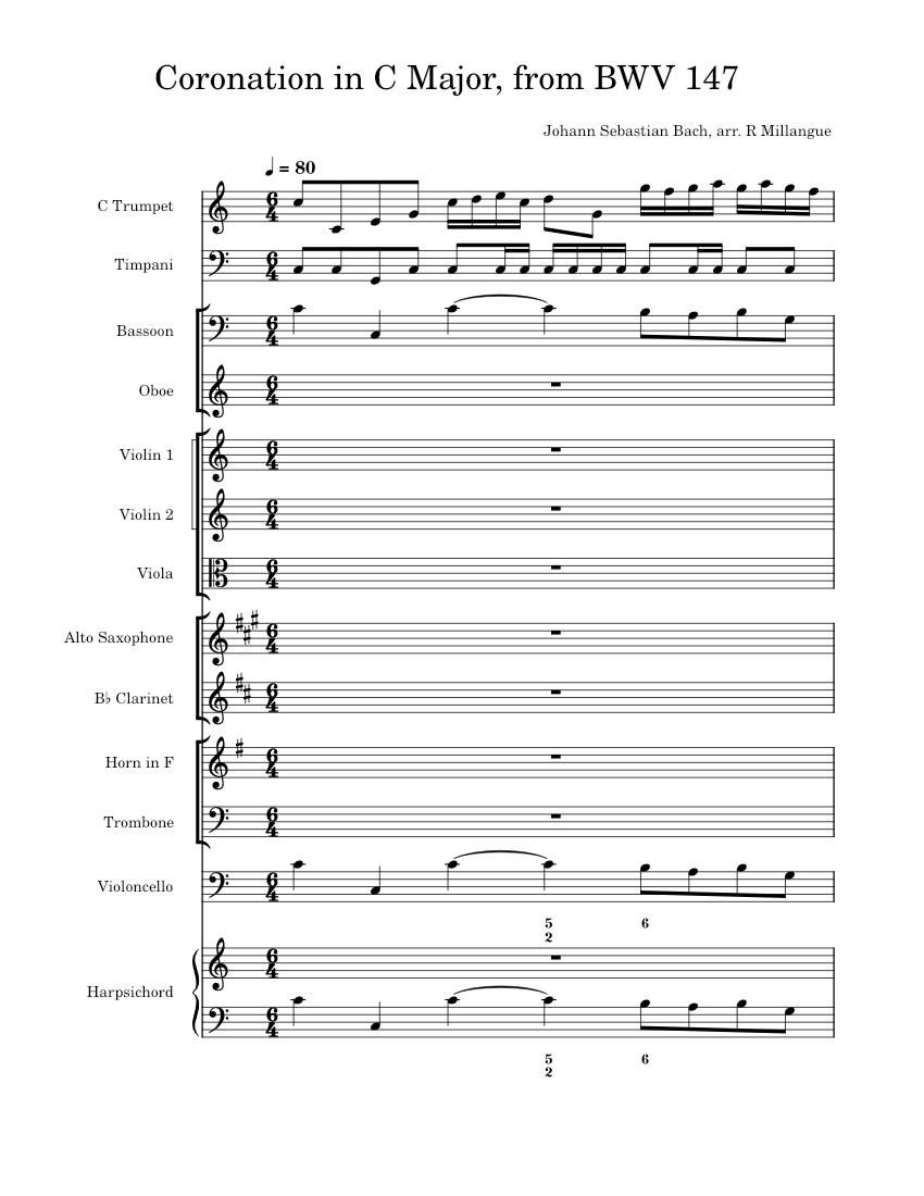 Coronation in C Major (Bach Cantata BWV 147 Sheet music for Trombone ...