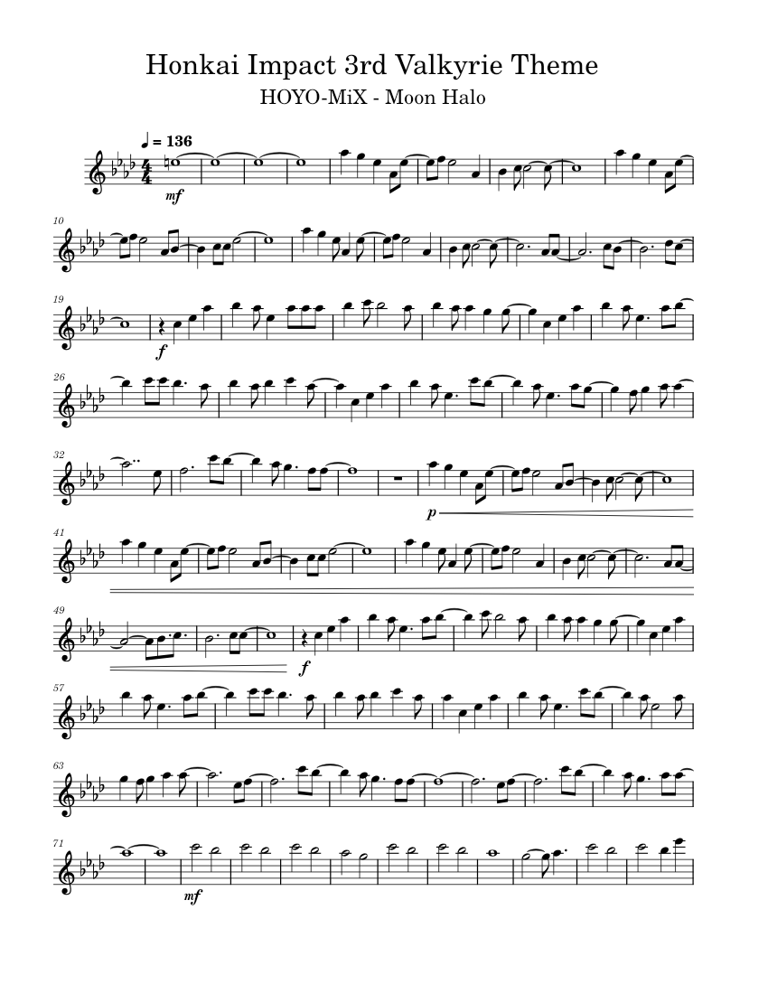 Honkai Impact 3rd Valkyrie Theme – Moon Halo Sheet Music for Flute ...