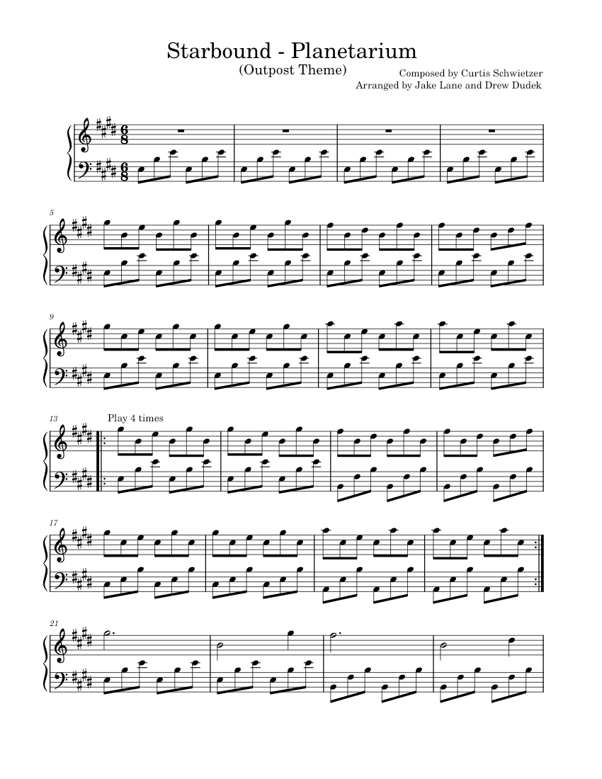 Starbound - Planetarium (Outpost Theme) – Curtis Schweitzer Sheet Music ...
