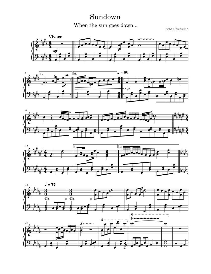 Sundown Sheet Music for Piano (Solo) | MuseScore.com