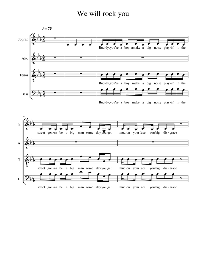We will rock you Sheet Music for Piano (Mixed Quartet) | MuseScore.com