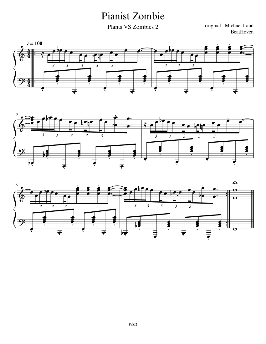 Pianist Zombie (PvZ 2) Sheet Music for Piano (Solo) | MuseScore.com