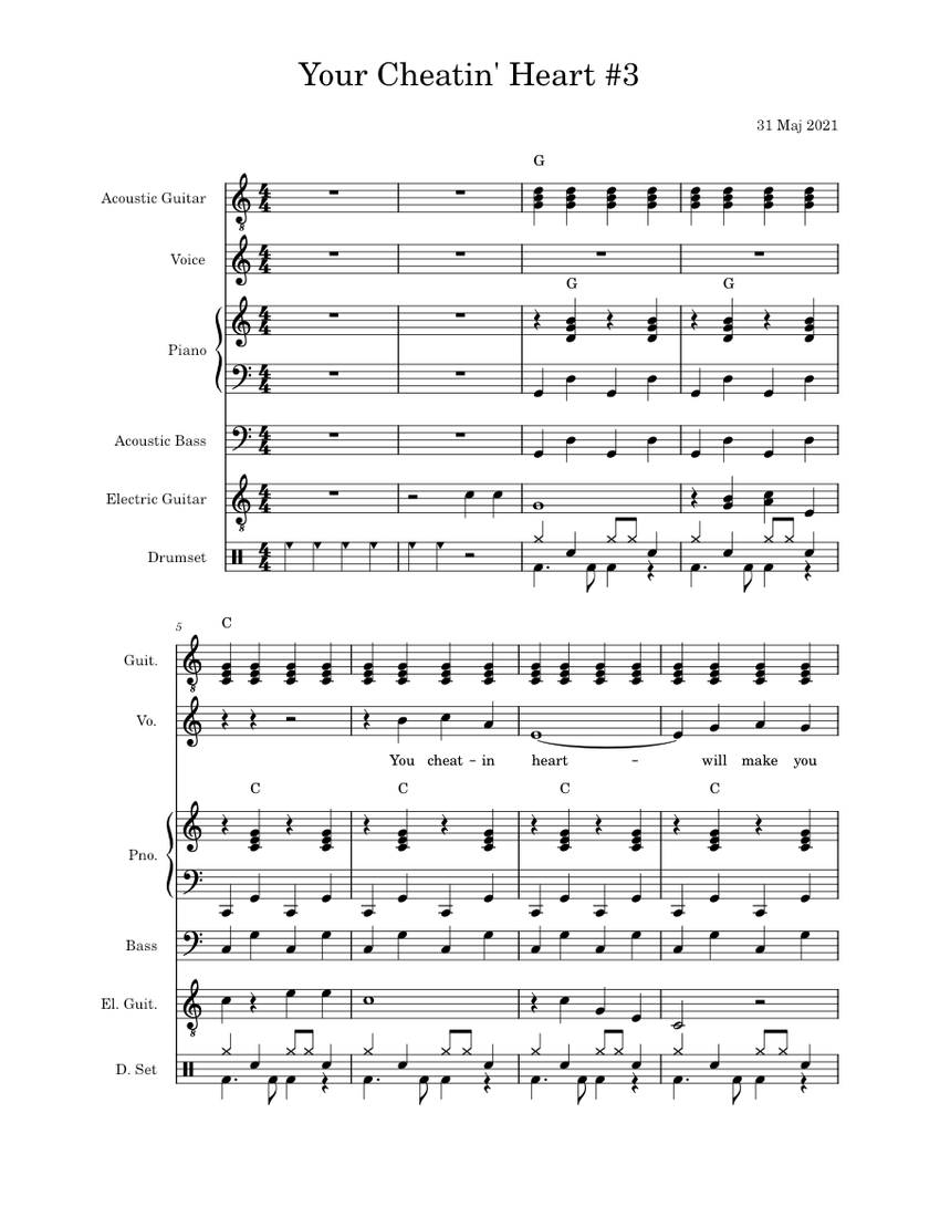 Your Cheatin' Heart #3 Sheet music for Piano, Vocals, Guitar, Bass ...