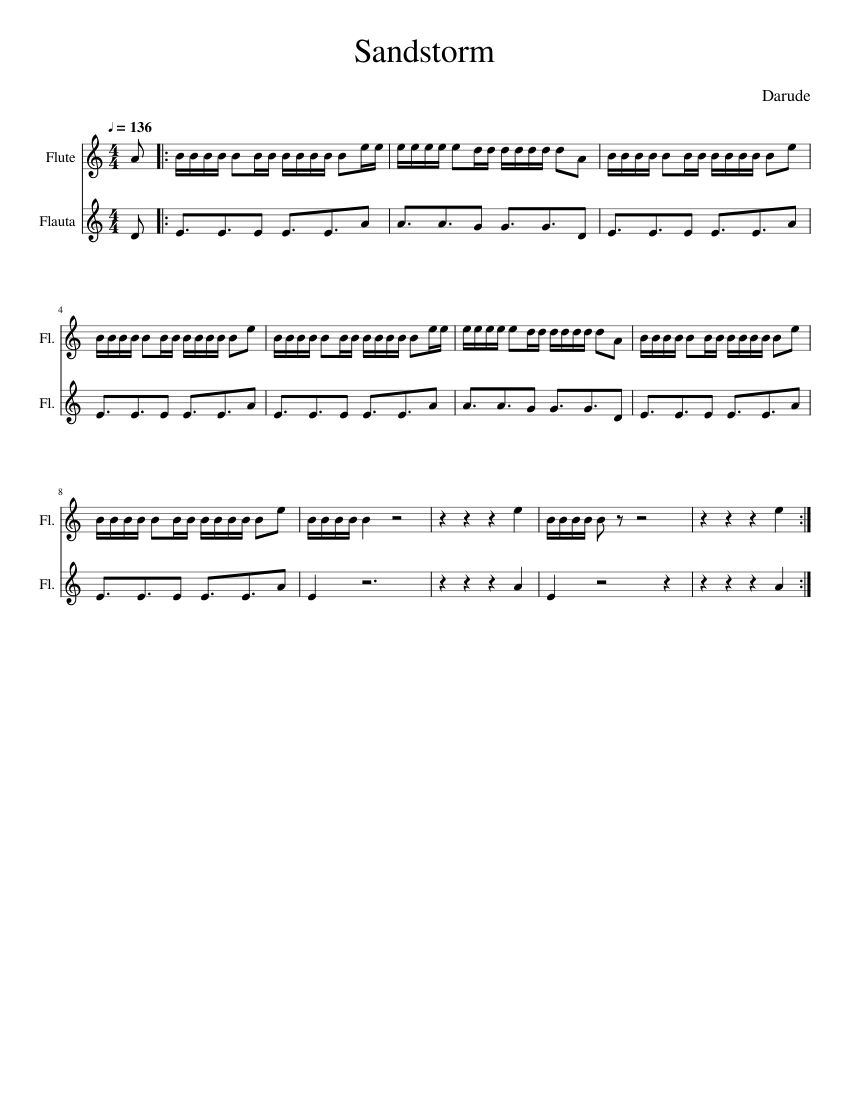 Sandstorm - Darude Sheet Music for Flute (Woodwind Duet) | MuseScore.com