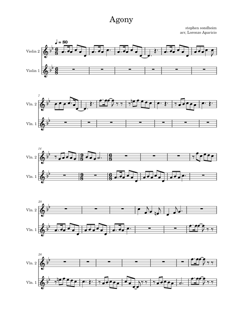 Agony – Stephen Sondheim -Into the woods Sheet Music for Violin (String ...