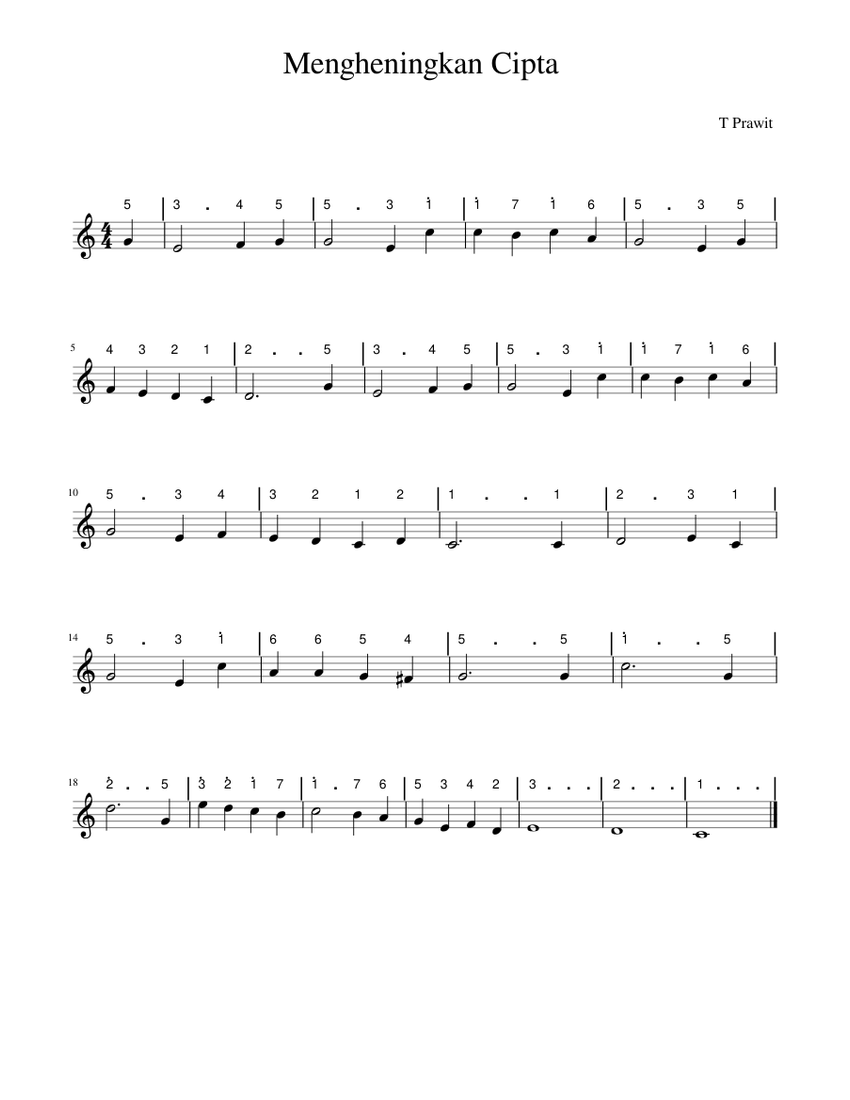 Mengheningkan Cipta Sheet Music for Piano (Solo) easy | MuseScore.com