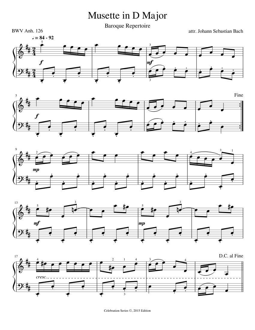 Musette in D Major Sheet Music for Piano (Solo) Easy | MuseScore.com