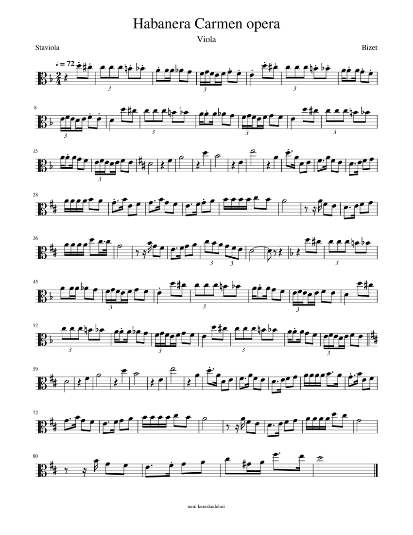 Habanera - Bizet Carmen opera - Viola Sheet music for Viola (Solo ...