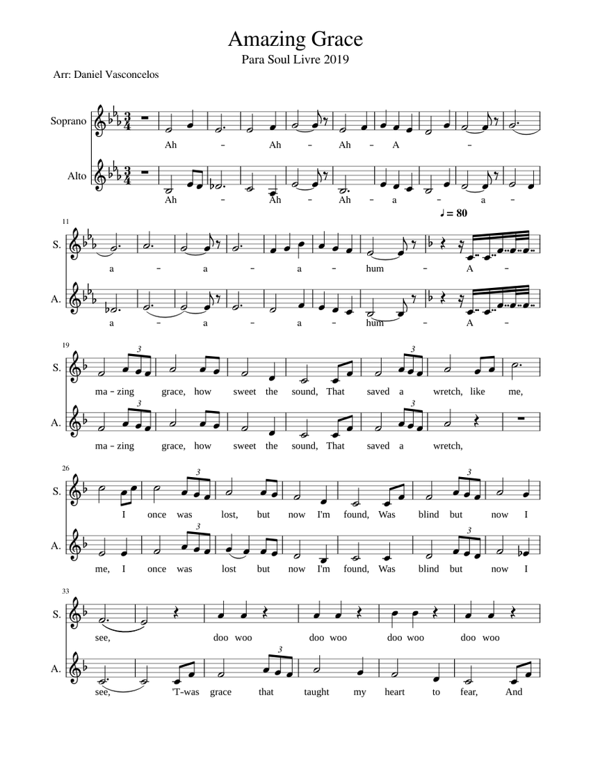 Amazing Grace Sheet Music for Soprano, Alto (Women’s Choir) | MuseScore.com