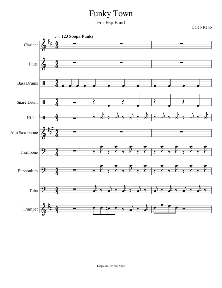 Funky_Town Sheet Music for Trombone, Euphonium, Tuba, Flute & more ...