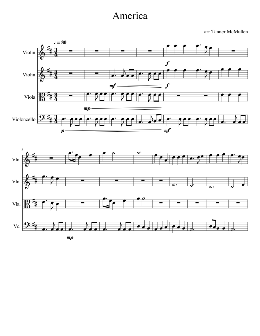 America arrangement Sheet music for Violin, Viola, Cello (String ...