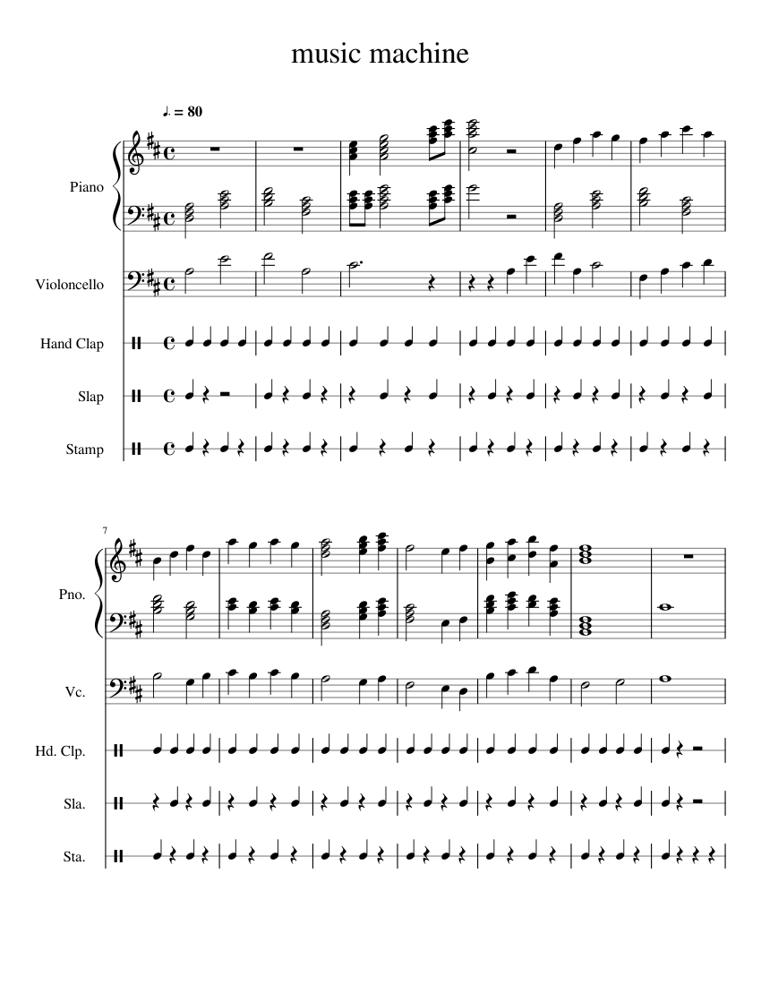Music machine Sheet Music for Piano, Cello, Hand clap, Slap & more ...