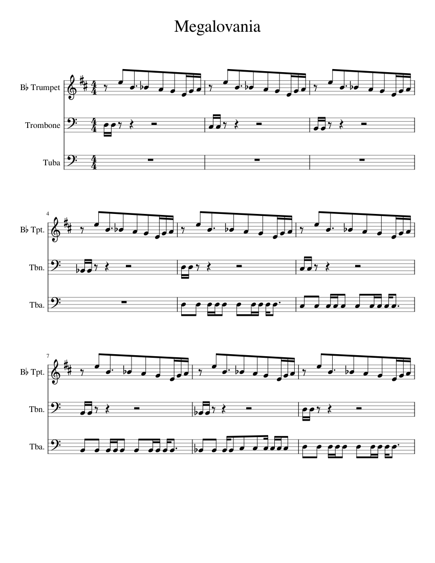 Megalovania For Brass Sheet Music for Trombone, Tuba, Trumpet in b-flat (Brass Trio) | MuseScore.com