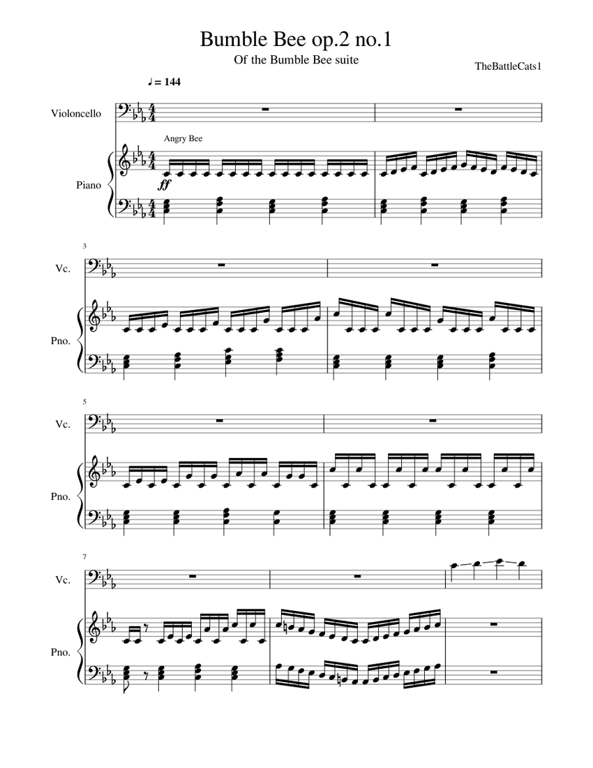 Bumble Bee op.2 no.1 Sheet music for Piano, Cello (Solo) | Musescore.com