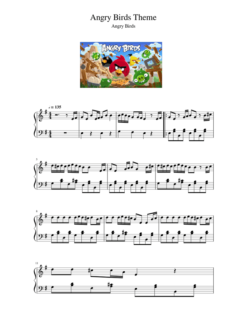 Angry Birds Theme - Piano Sheet Music for Piano (Solo) | MuseScore.com