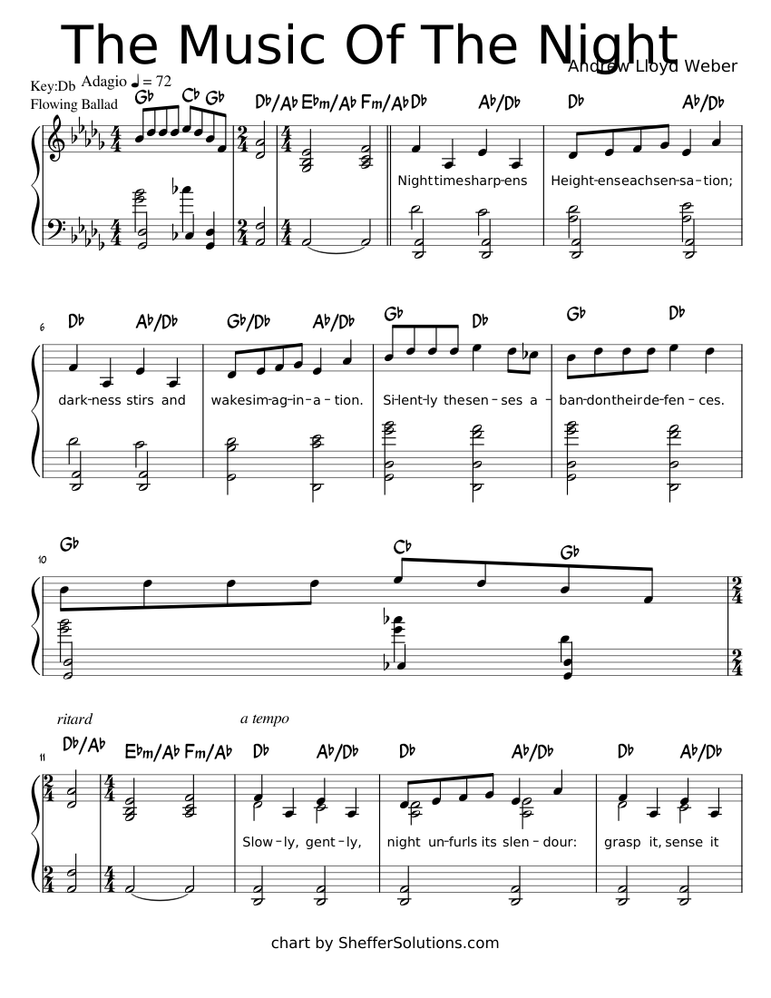Music Of The Night (Db) Sheet Music with Chords for Piano (Piano-Voice ...