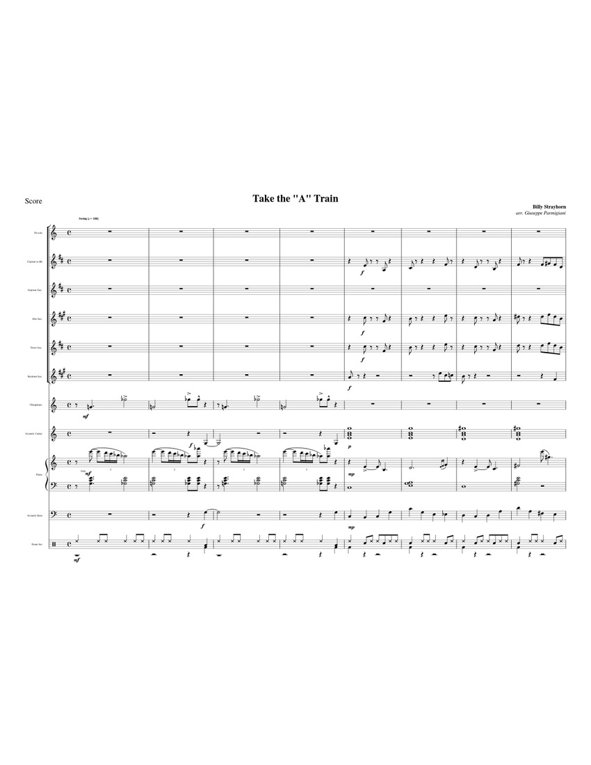 Strayhorn - Take the "A" Train (Combo) Sheet music for Piano, Flute piccolo, Clarinet in b-flat ...