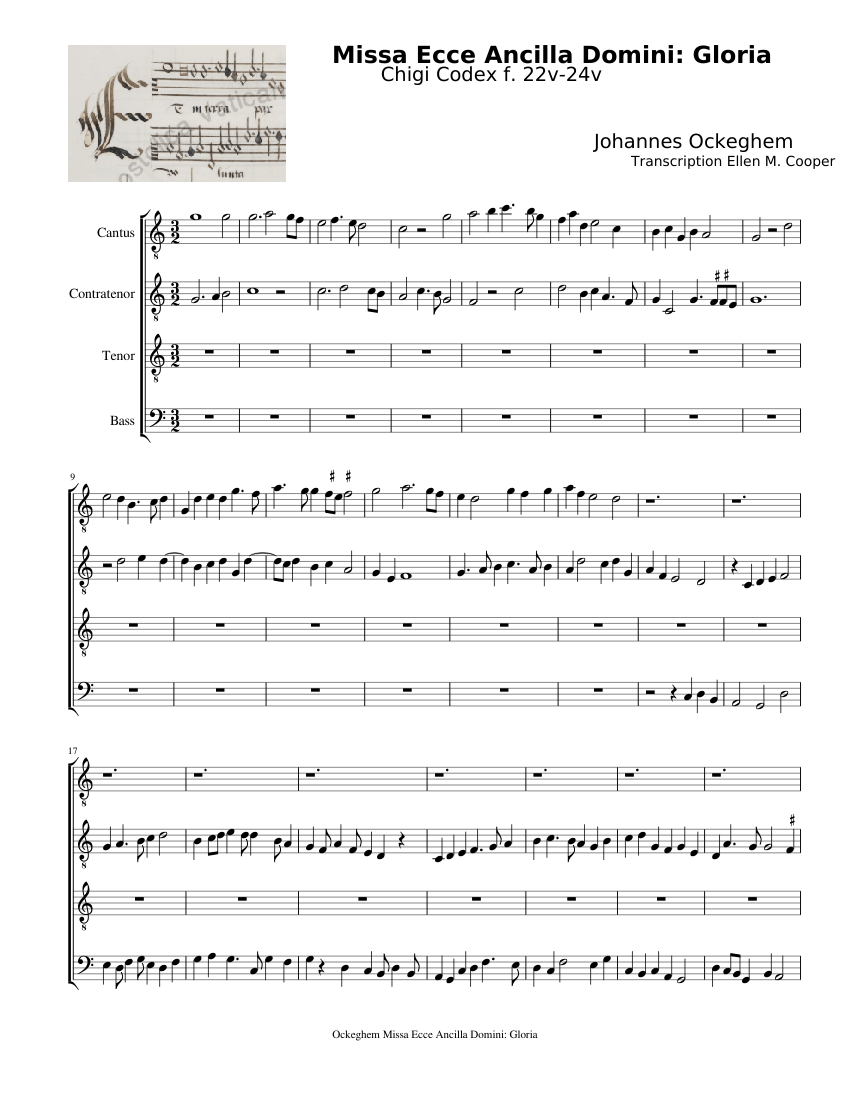 Chigi Codex: Ockeghem Missa Ecce Ancilla Domini: Gloria Sheet music for ...